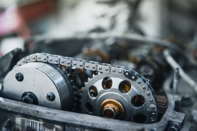 Chain and Gears of a Car Engine with a Shallow Depth of Field Stock ...
