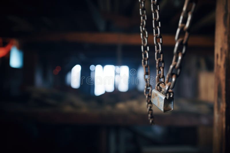 Chain Hanging from a Beam in a Dark Cellar Stock Photo - Image of ...
