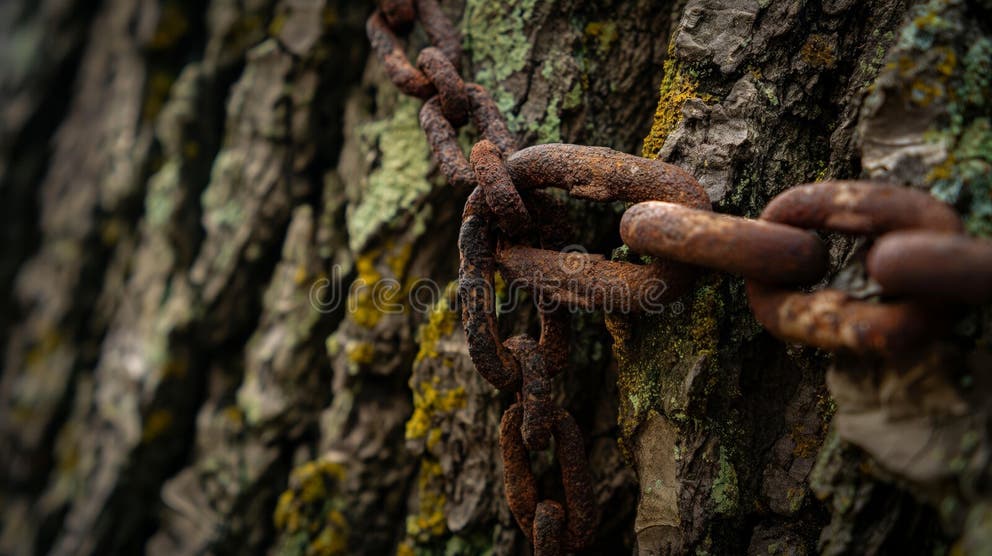 A Chain is Hanging from a Tree. Environmental Concept Stock Image ...