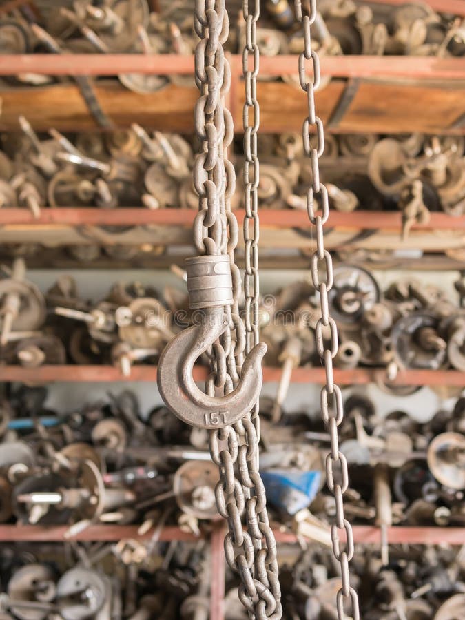 Chain and hook in garage stock photo. Image of power - 45517728