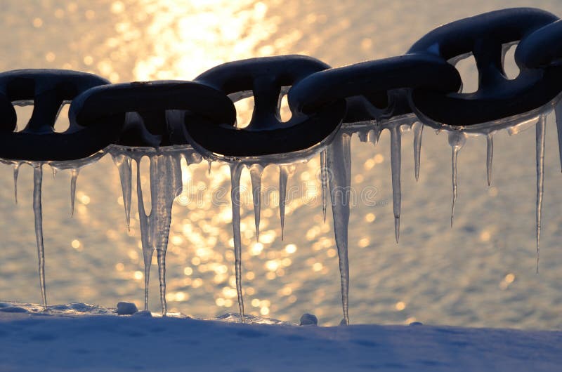 Ice formed on chain link stock image. Image of refraction - 7929885