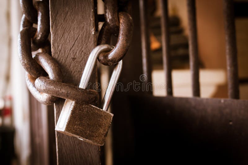 Chain and key lock stock image. Image of security, iron - 66329215