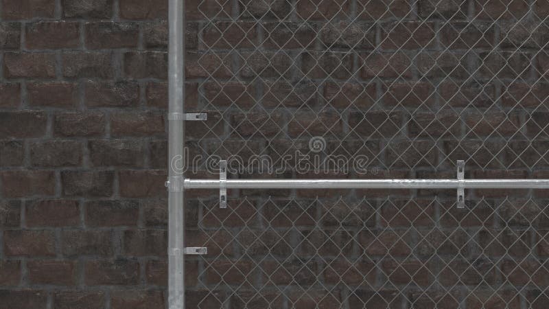 Chain Link Fence on Brick Wall 3D Render Stock Illustration ...