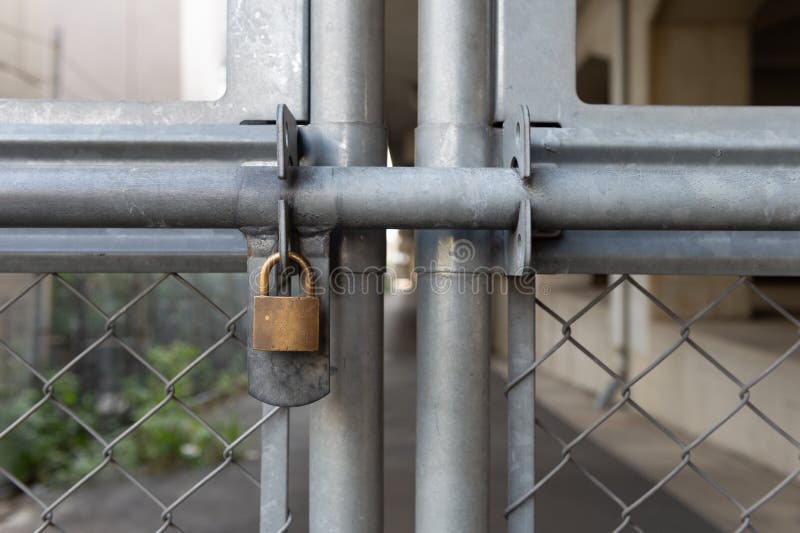 Chain Link Fence and Metal Door with Lock Stock Image - Image of cage ...