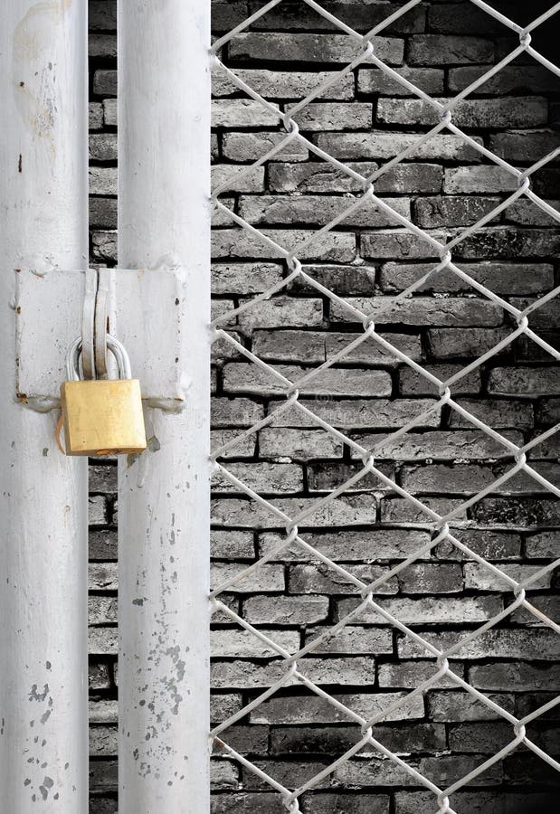 Chain Link Fence and Metal Door with Lock Stock Image - Image of close ...