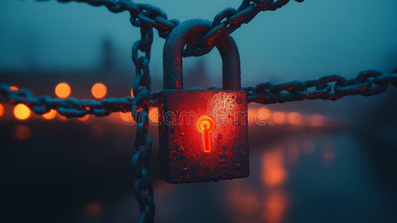 A Chain Link Fence with a Red Keyhole. the Chain Link Fence is ...