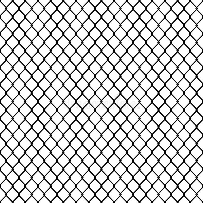 Chain Link Fence with Barbed Wire, Black Seamless Silhouette on White ...