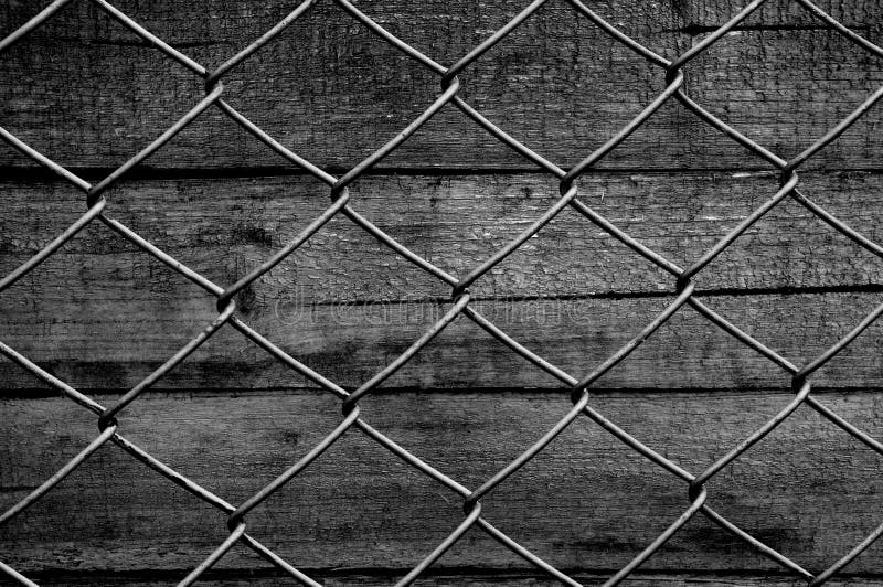 Chain Link Fence See Old Wooden Background Stock Image - Image of house ...