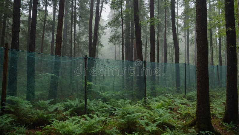 A Chain-link Fence Stretches Across Forest Stock Illustration ...