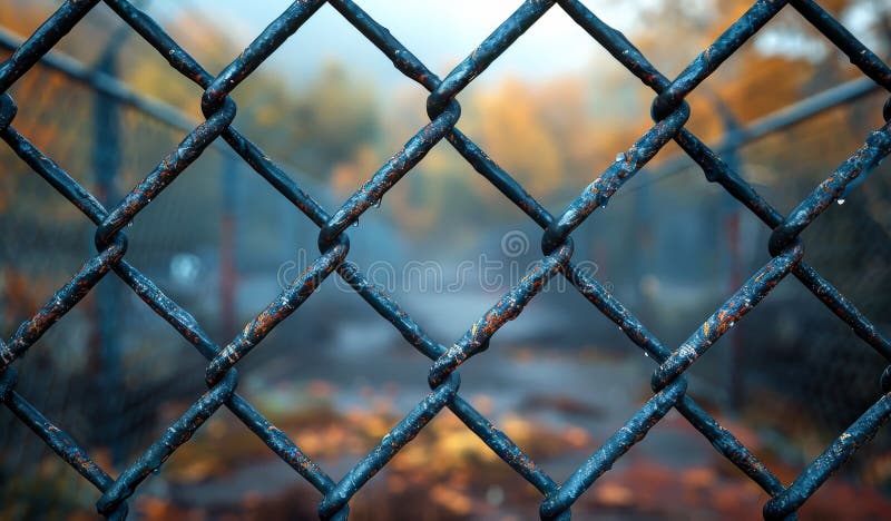A Chain Link Fence with a View of a Path Stock Photo - Image of metal ...