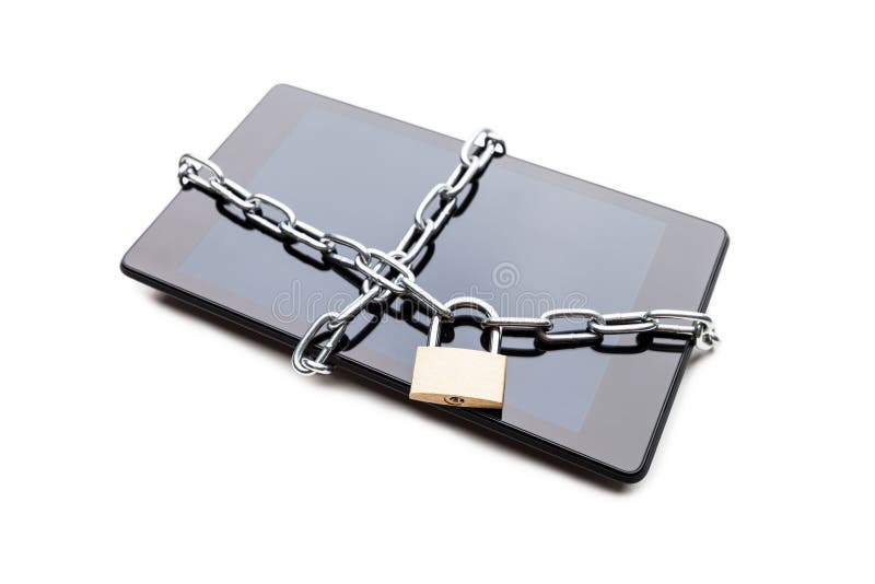 Chain Link with Padlock on Smartphone or Digital Tablet Computer Stock ...