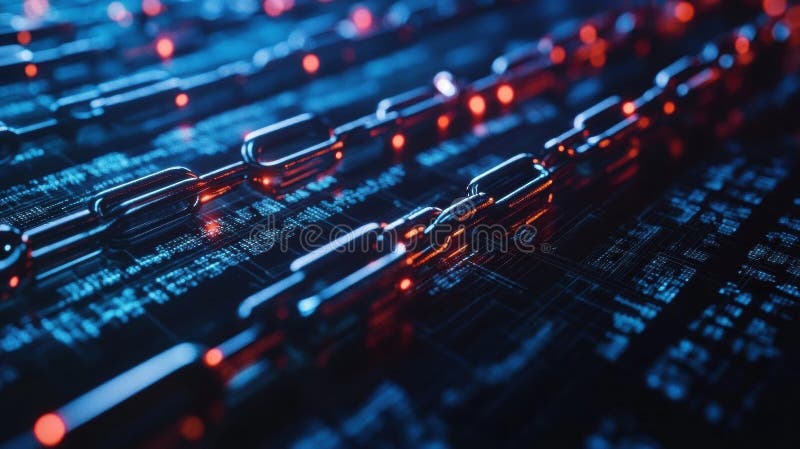 Chain Links Connected Across Circuit Board with Data Stream, Modern ...