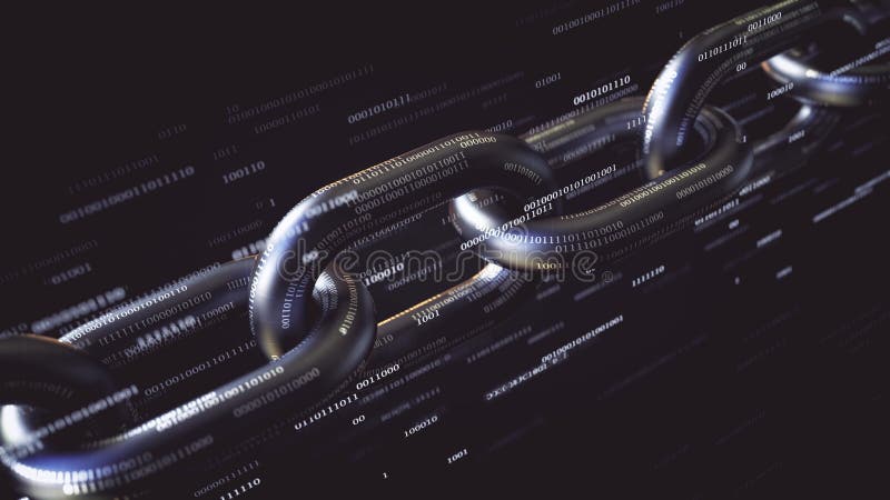 Chain Links and Flying Binary Numbers. Blockchain Technology Related 3D ...