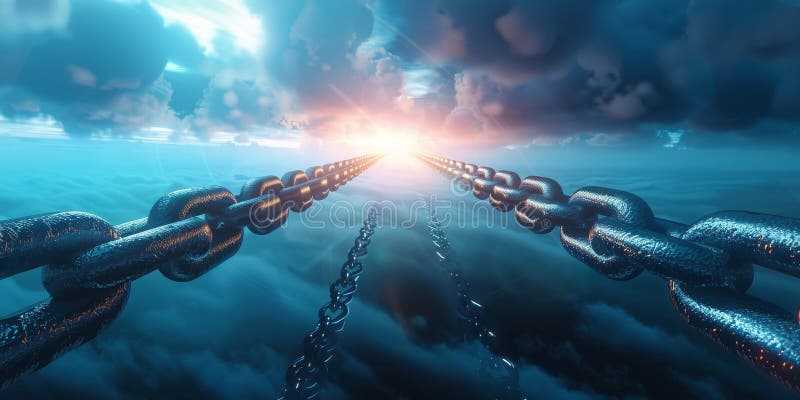 A Chain of Links is Shown in a Blue Sky Stock Illustration ...