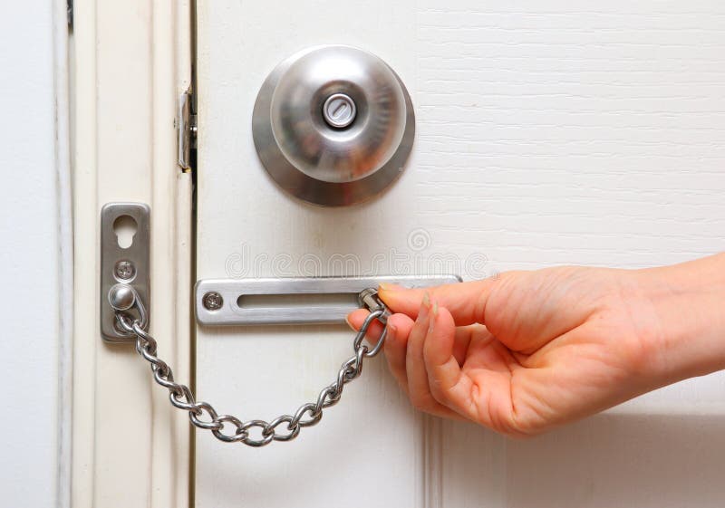 Chain Lock and Knob Lock in Door Stock Photo - Image of door, chain ...