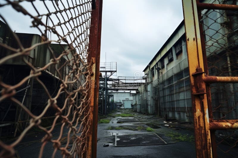 A Chain-locked Industrial Factory Gate with Barbed Wire Stock Photo ...