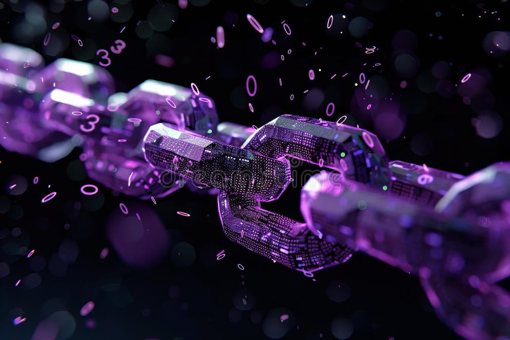 Of a Chain Made from Binary Code, with a Purple Color on a Black ...