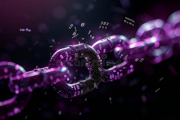 Of a Chain Made from Binary Code, with a Purple Color on a Black ...
