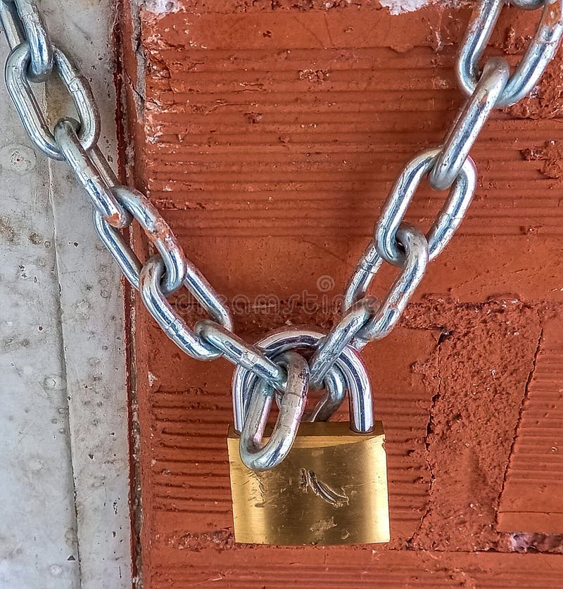 Chain with padlock stock image. Image of metal, aged - 350454269