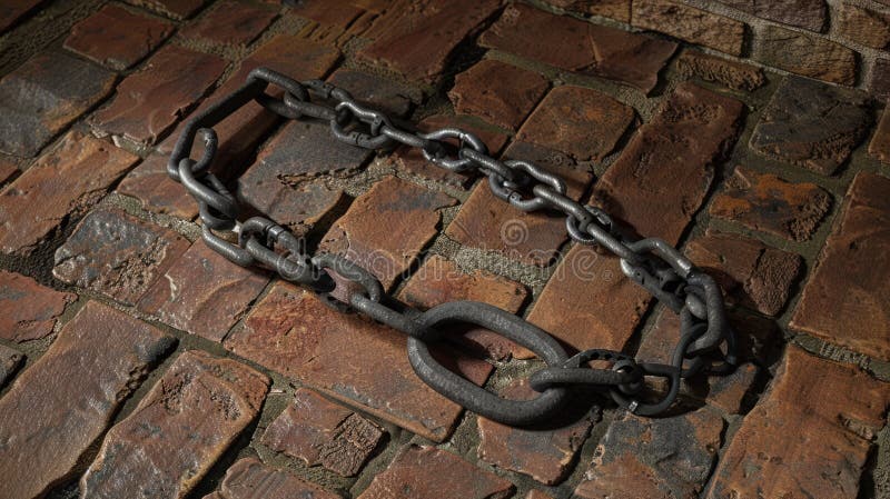 A Chain and Padlock Laying on a Brick Floor. Suitable for Security or ...