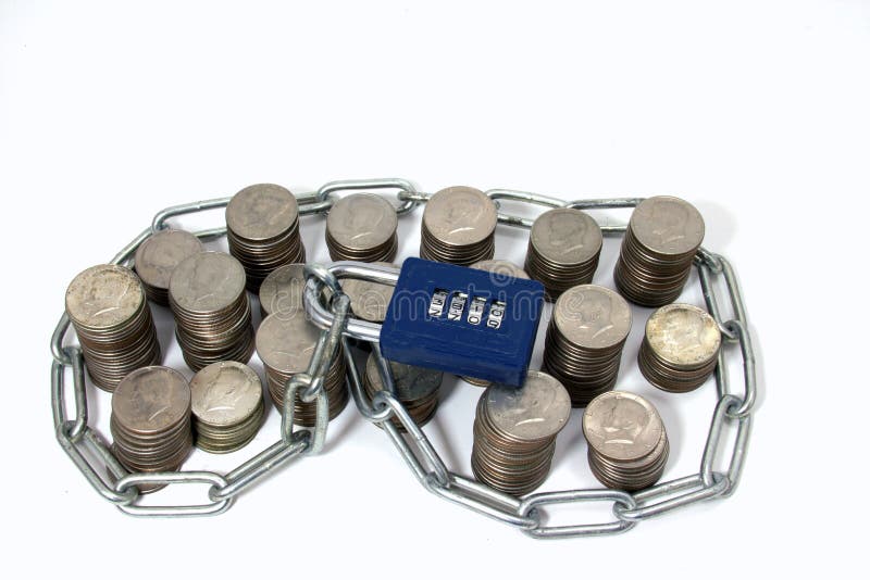 Chain and Padlock on Top of Large Numberof Coins Stock Image - Image of ...