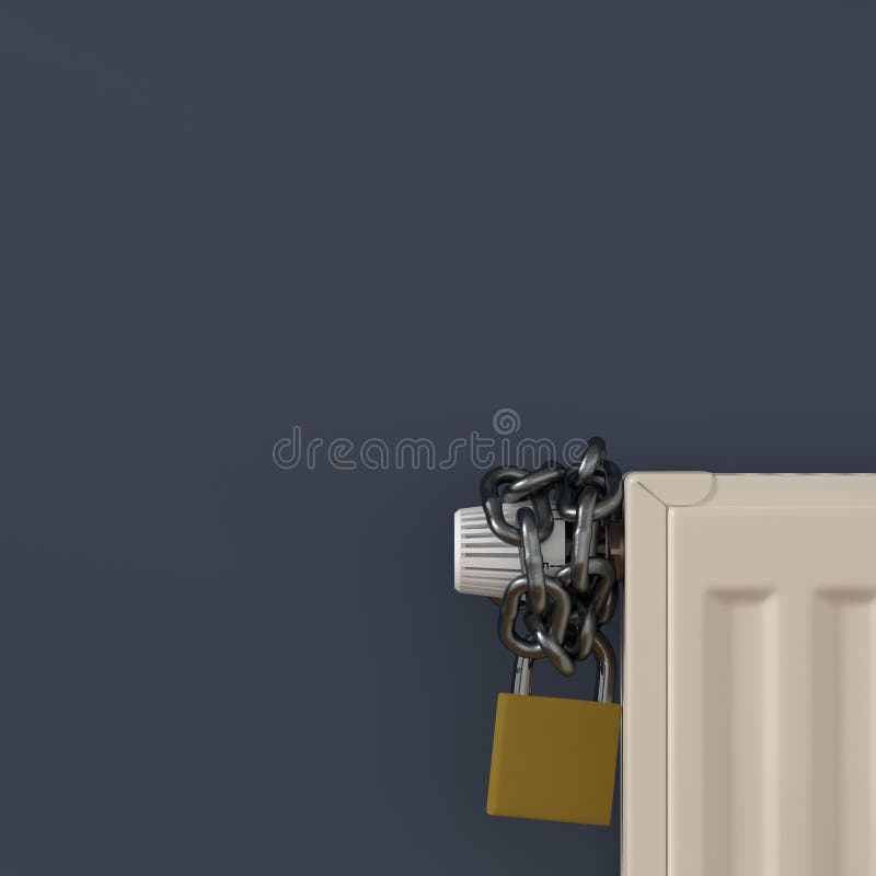Chain with Padlock Wrapped Around a Radiator Thermostat, Energy Saving ...