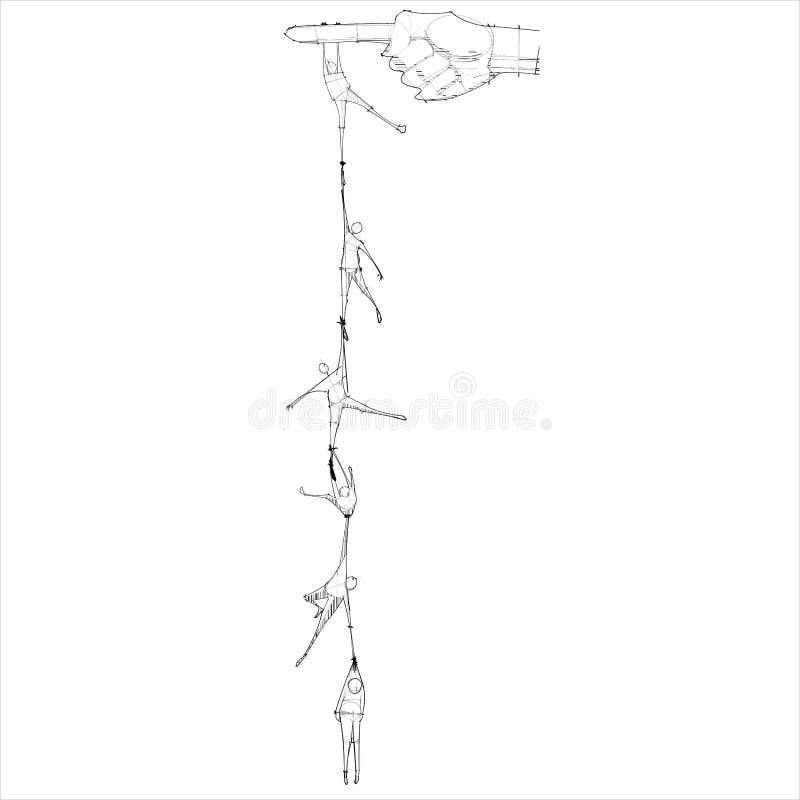 Chain of People Hanging from a Giant Hand Stock Vector - Illustration ...
