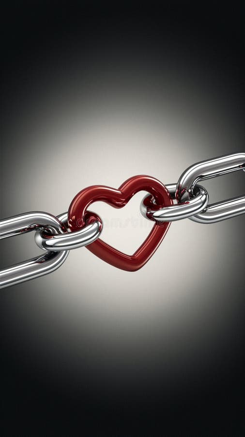Chain with Red Heart Link Against Gradient Background, Symbolizing ...