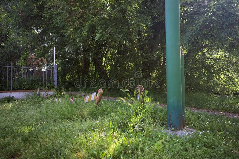 Chain and a sign stock photo. Image of crossing, blurred - 381642642