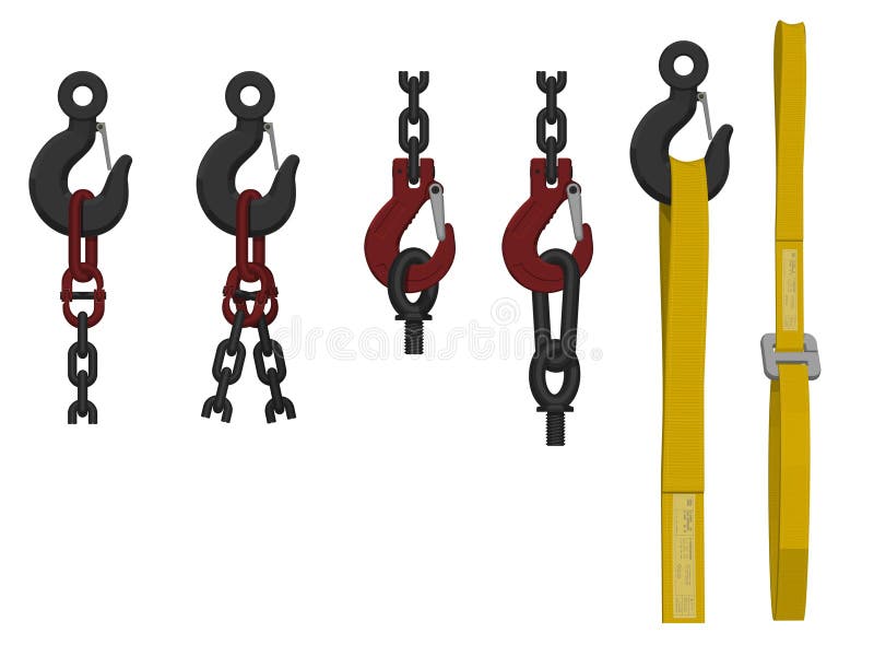 Chain Sling and Synthetic Web with Hooks on White Background Stock ...