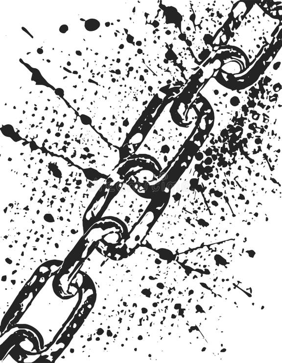 Chain with Splash Ink Illustration. Textured Doodle Design. Vector ...