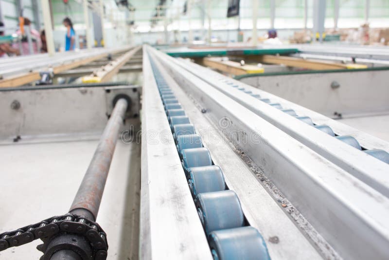 Chain Support for Pallet Conveyor Line at Factory Stock Image - Image ...