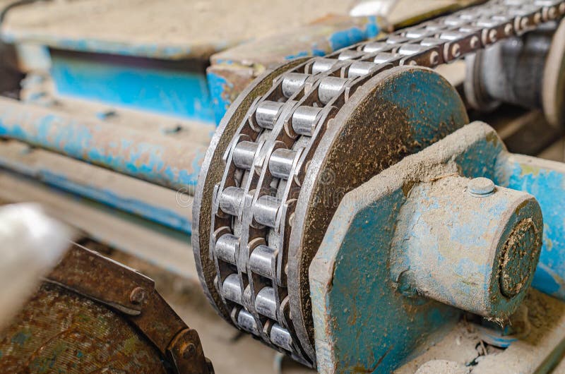 Chain Transmission. Chain on Old Equipment. Industrial Background of ...