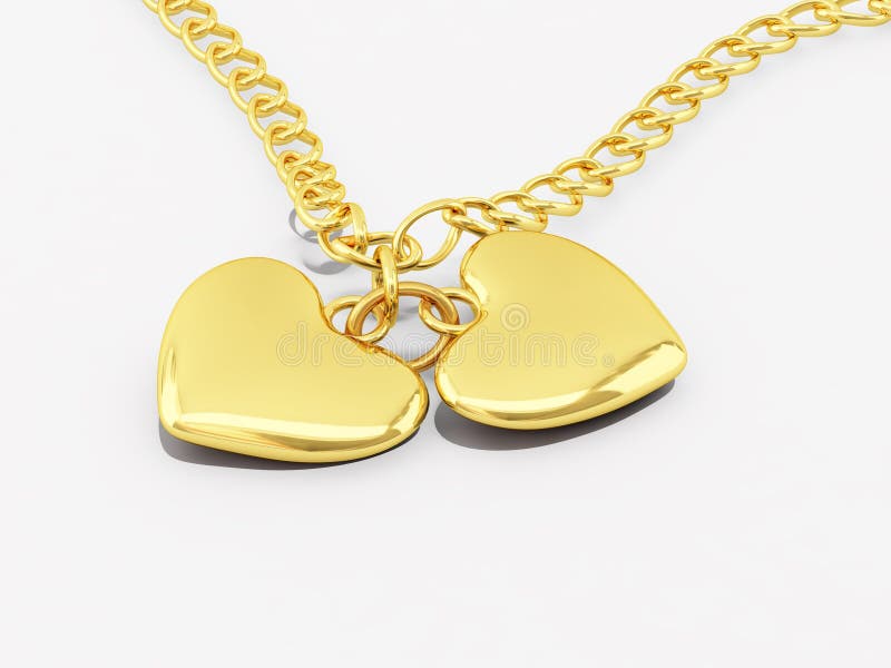 Chain with two hearts. 3d stock illustration. Illustration of chain ...
