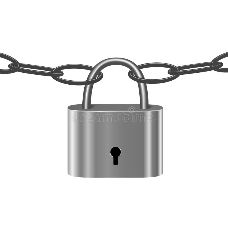 Chain Under Lock Isolated on White. Under Guard, Closed Symbol Stock ...