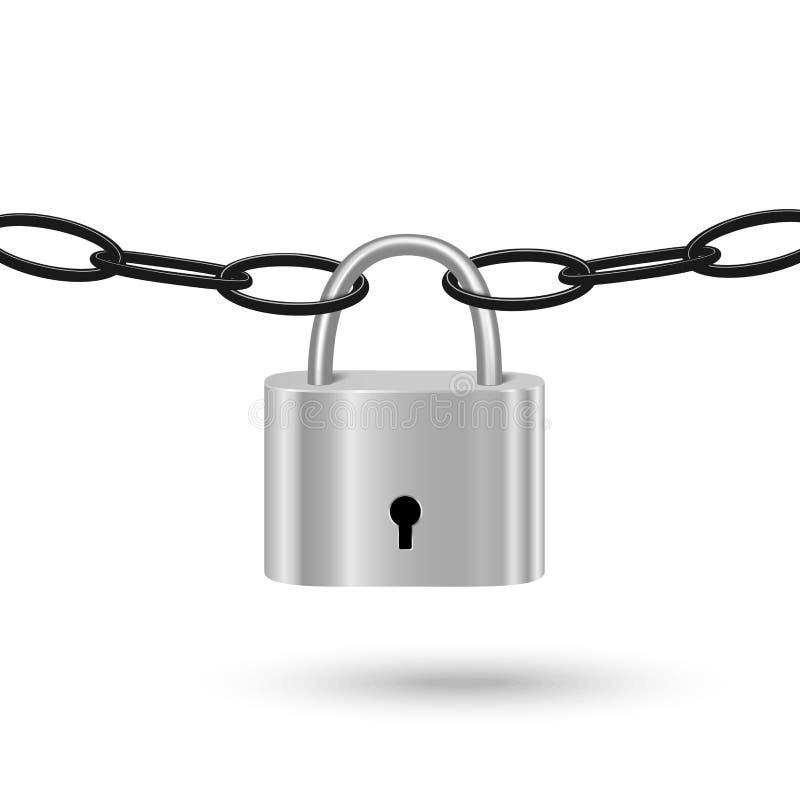 Chain Under Lock Isolated on White. Under Guard, Closed Symbol. Vector ...