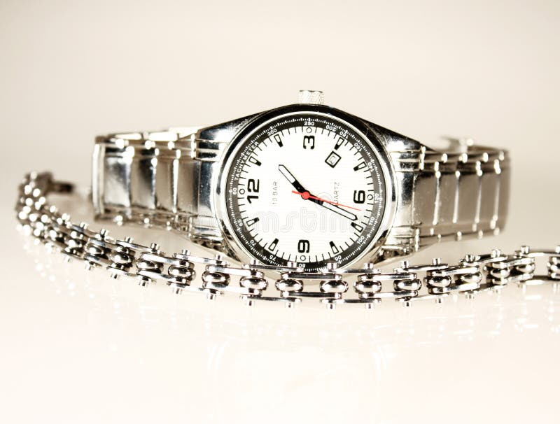 Chain and watch stock image. Image of time, steel, chain - 14989205