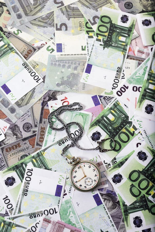 Chain watch and money stock image. Image of deadline - 61625411