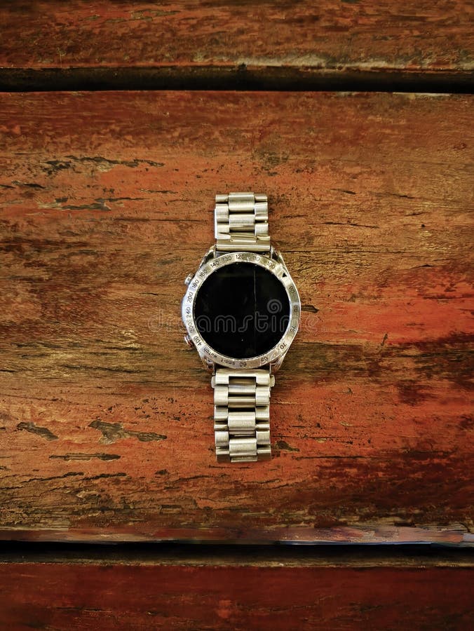 A Chain Watch Silver Black on Teakwood Table Stock Photo - Image of ...