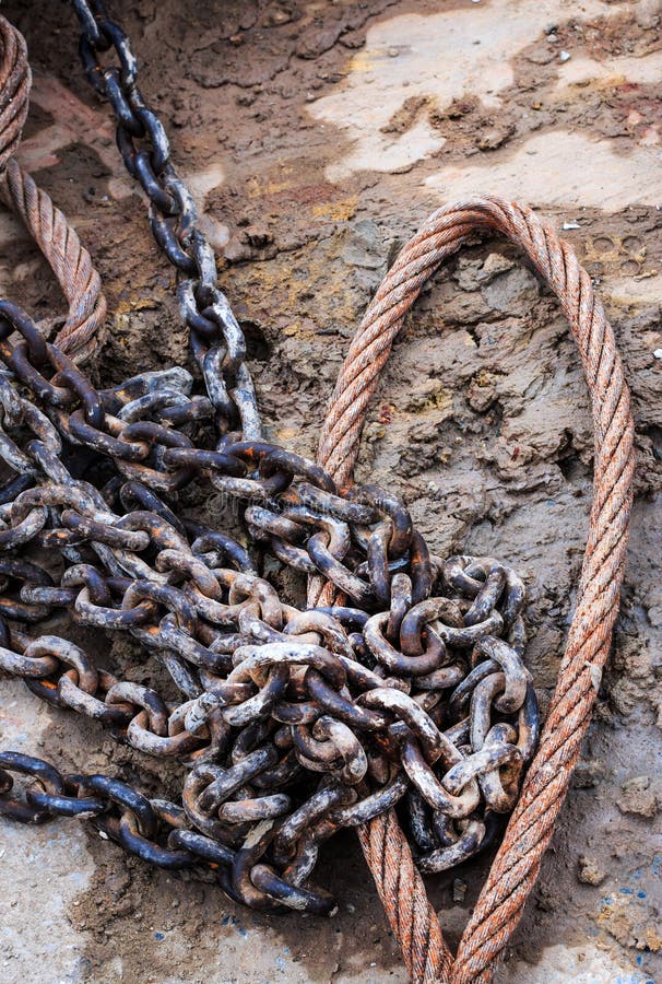 Chain and Wire Rope in Construction Sites Stock Photo - Image of ...