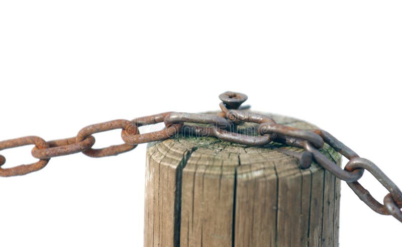 Chain with the Wooden Pole and White Background Stock Image - Image of ...
