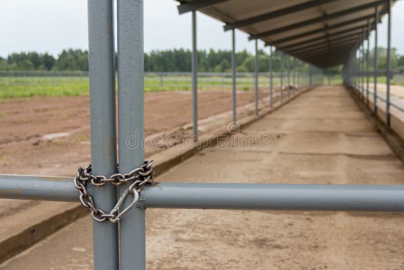 Chain Wound Around the Gate at the Entrance. Closed Area. No Way Stock ...