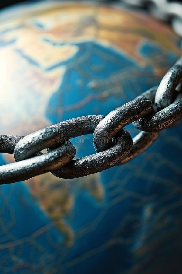 Chain Wrapped Around Globe Symbolizing Global Connection and Bondage ...