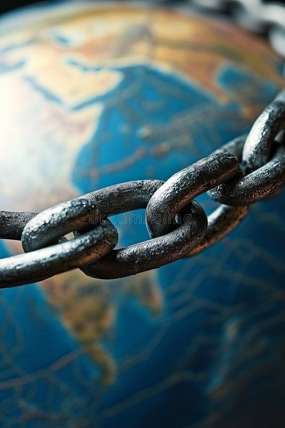 Chain Wrapped Around Globe Symbolizing Global Connection and Bondage ...