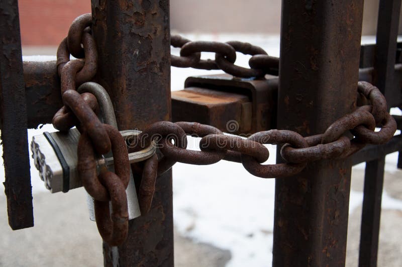 Chained and Corroded Entry Gate Stock Photo - Image of rust, heavy ...