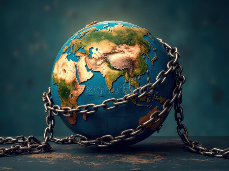 A Chained Earth with One Chain Snapping Open, Ai Stock Illustration ...