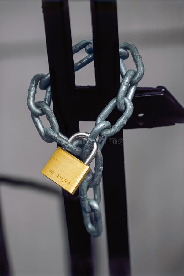 Chained Gate Secured by a Brass Padlock Stock Image - Image of prevent ...