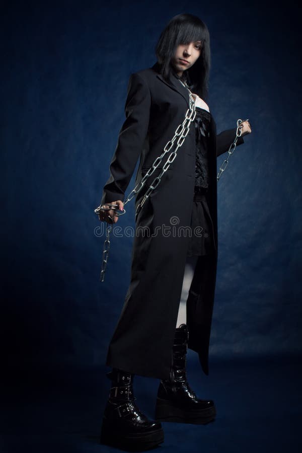 Chained gothic girl stock image. Image of brunette, satisfaction - 14705017