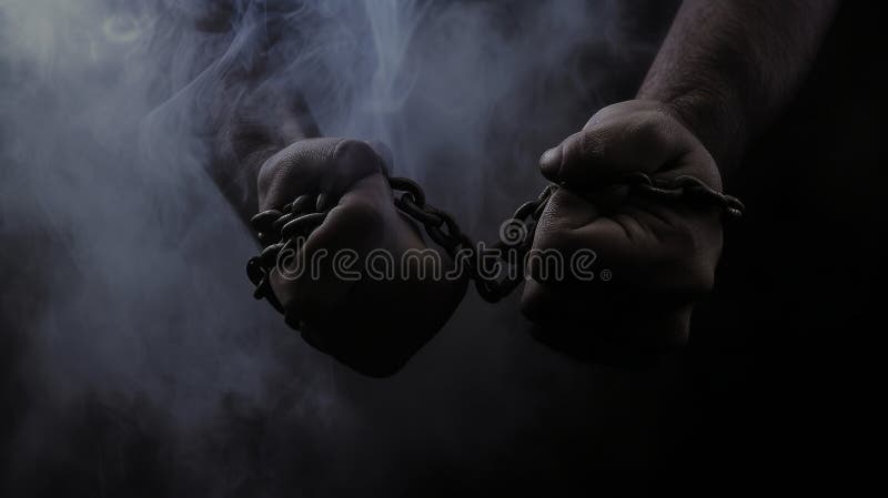 Chained Hands in Mist stock photo. Image of moody, rights - 312332434