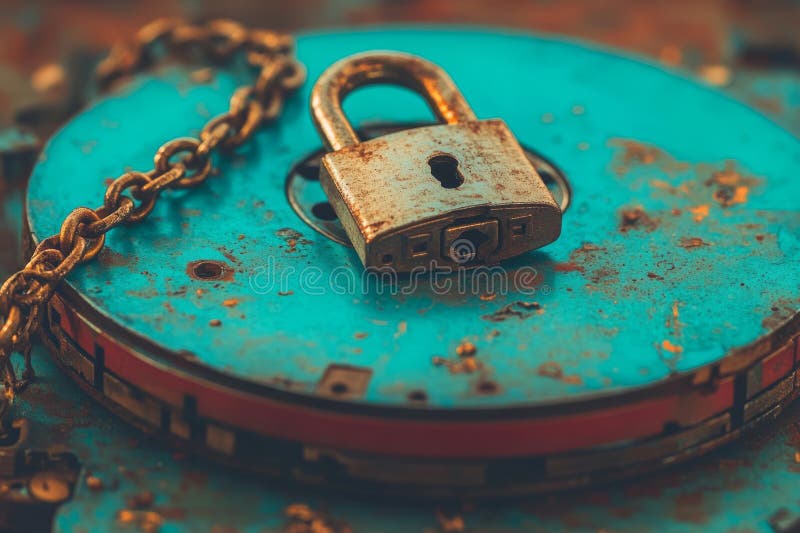 A Chained Hard Drive with a Combination Padlock, Illustrating the Idea ...